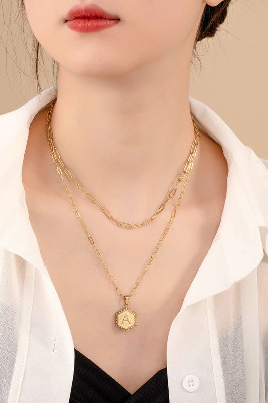 2 Row Brass Double Sided Hexagon Initial Necklace G One Size